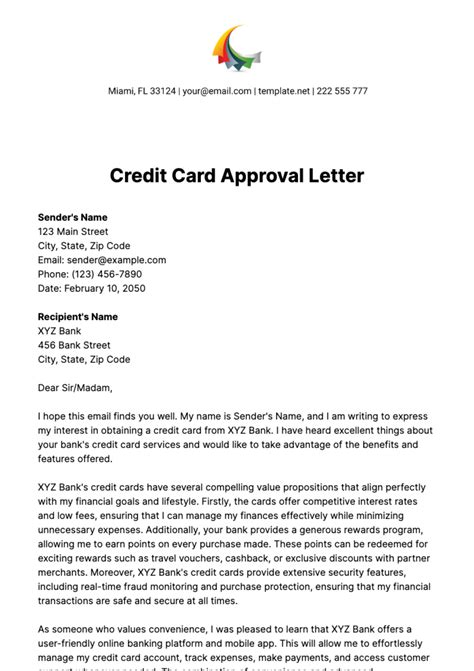 Free Credit Card Approval Letter Template To Edit Online