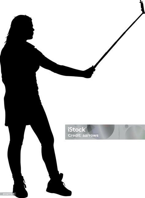 실루엣 여자는 흰색 바탕에 스마트폰으로 Selfie를 복용 벡터 일러스트 레이 션 개성 개념에 대한 스톡 벡터 아트 및 기타 이미지 개성 개념 러시아 모던 양식