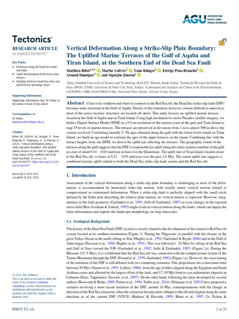 Tectonics 2024 Ribot Vertical Deformation Along A Strike Slip Plate Boundary The Uplifted