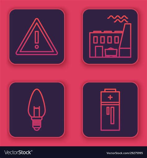 Set Line Exclamation Mark In Triangle Light Bulb Vector Image