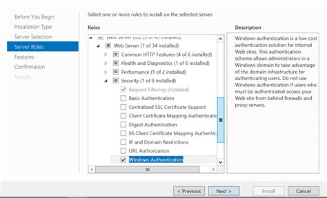 Windows Authentication Under Web Server Iis Keeps Failing During Installation Microsoft Qanda