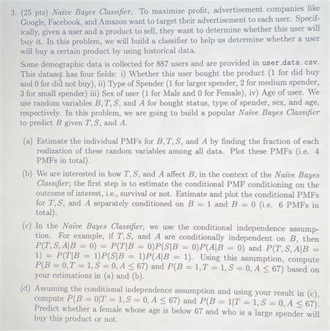Solved pts Naïve Bayes Classifier To maximize Chegg