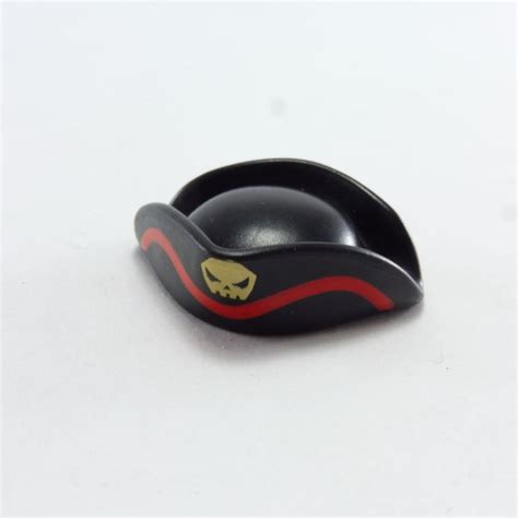 Playmobil Black Tricorn Hat Red Band Gold Skull