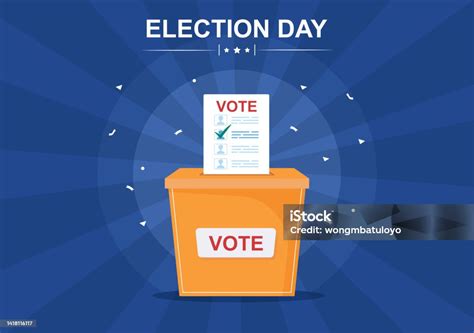 선거일 정치 손으로 그린 만화 플랫 일러스트 레이 션 유권자가 포스터 또는 캠페인에 적합한 미국의 투표소에서 투표 용지를 던지는 경우 선거에 대한 스톡 벡터 아트 및 기타