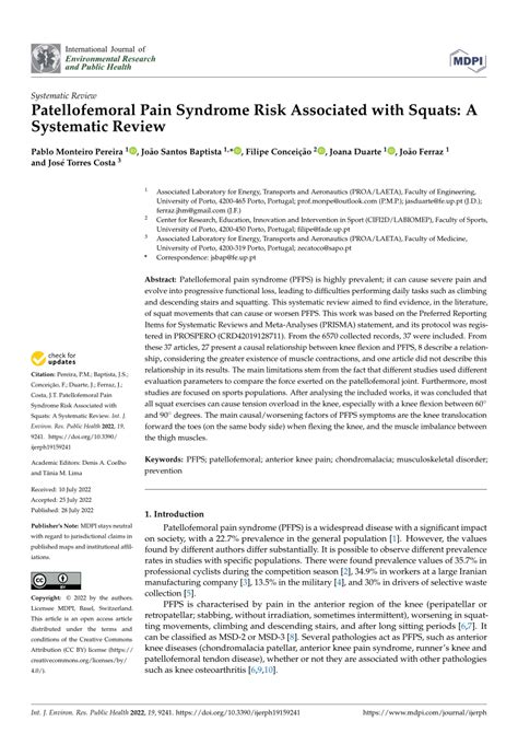 Pdf Patellofemoral Pain Syndrome Risk Associated With Squats A