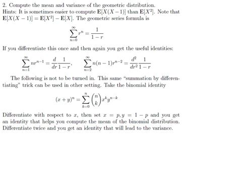 Probability Mean And Variance Of Geometric Function Using Binomial