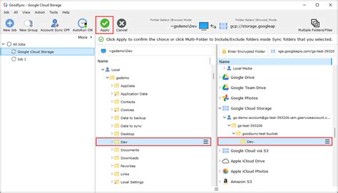 Google Cloud Storage GoodSync