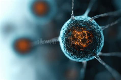 Microscopic View Of Golden Neuron Cells And Cellular Activity Stock Illustration Illustration