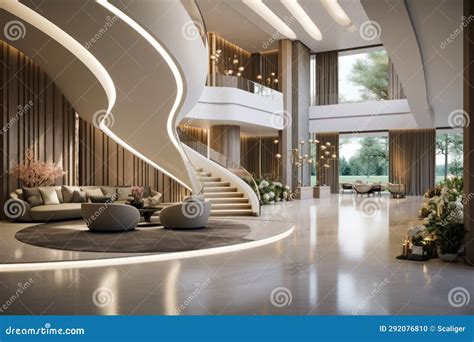 Rich House Interior Luxury Spacious Hallway In Modern Mansion Stock
