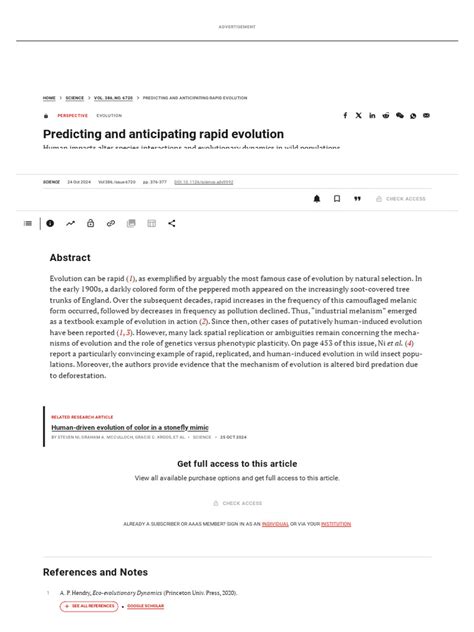 Predicting And Anticipating Rapid Evolution Science Pdf Evolution