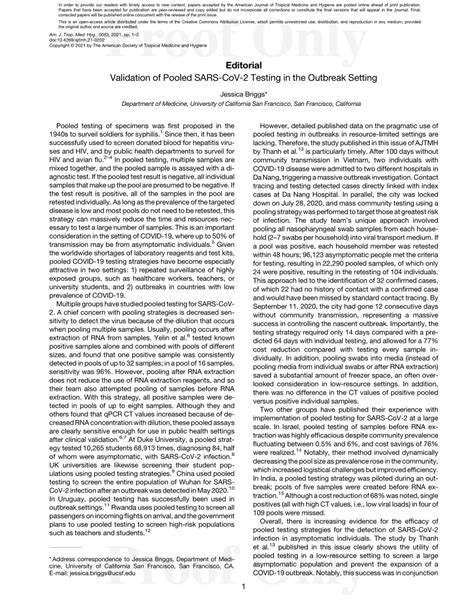 Pdf Validation Of Pooled Sars Cov 2 Testing In The Outbreak Setting