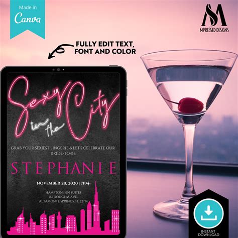 Sex And The City Themed Party Invitation Instant Download Bachelorette Invite Printable