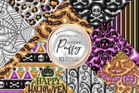 3d Inflated Puff Seamless Patterns Halloween Puffy Bundle
