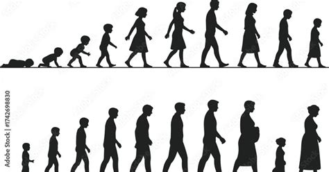 Human Life Stages Aging Process Male And Female Silhouettes Growth