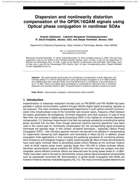 Pdf Dispersion And Nonlinearity Distortion Compensation Of The Qpsk