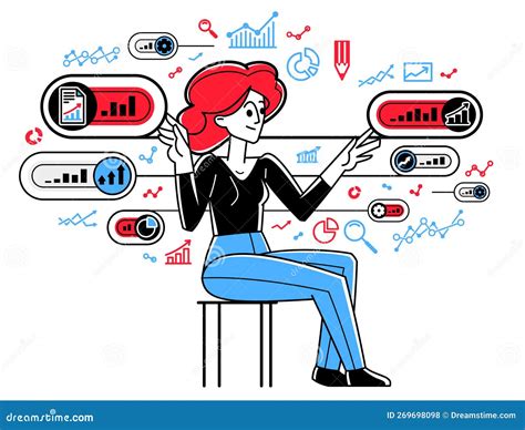 Worker Analyzes Some Data And Systematizing Information Vector Outline Illustration Abstract