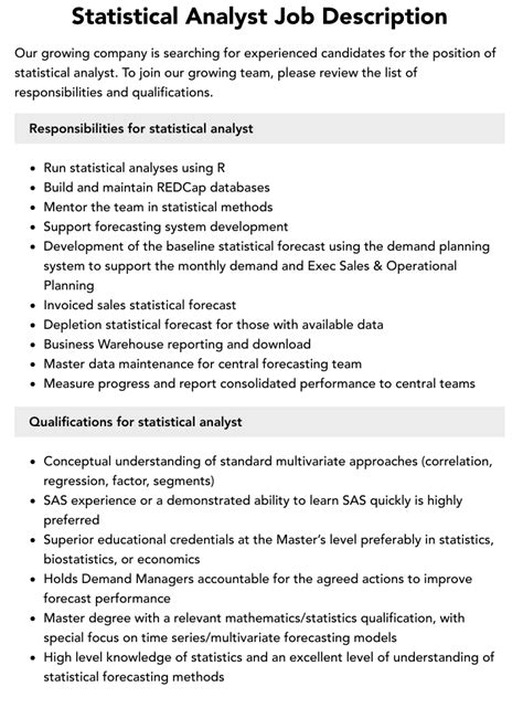 Statistical Analyst Job Description Velvet Jobs