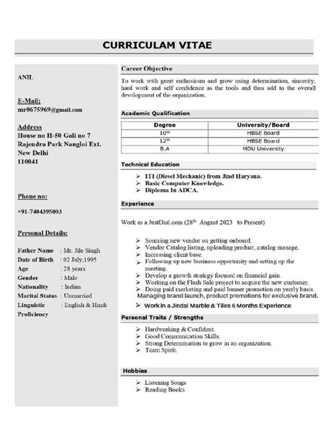 Anil Cv Pdf
