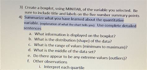 solved create a boxplot using minitab of the variable you