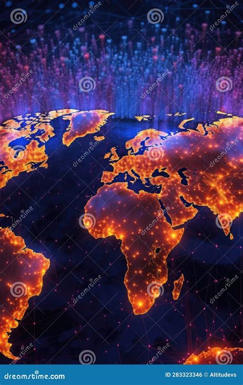 Glowing Digital World Map With Global Connections Stock Illustration Illustration Of Countries