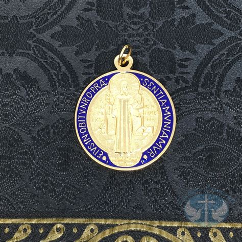 St Benedict Medal Gold Toned Enameled 2 Inch
