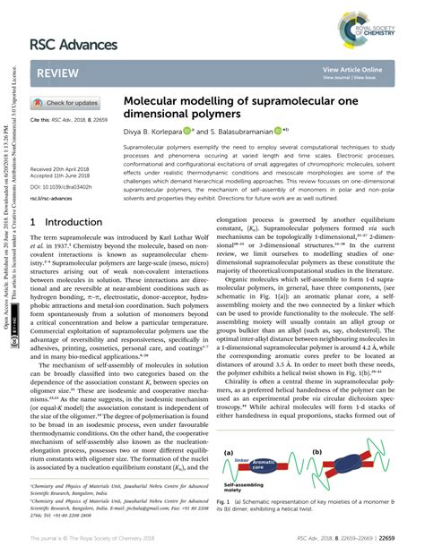 Pdf Molecular Modelling Of Supramolecular One Dimensional Polymers