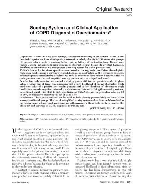 Pdf Scoring System And Clinical Application Of Copd Diagnostic Questionnaires