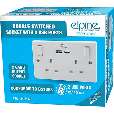 13amp Socket Double Switch 2 Usb Ports 2 Gang Power Electric Wall White Power