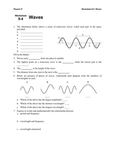 Physics Waves Worksheet Properties And Calculations