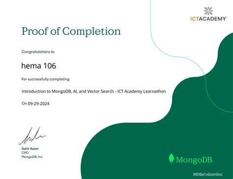 Hema Priya On Linkedin Course Completion Certificate For Introduction To Mongodb Ai And Vector
