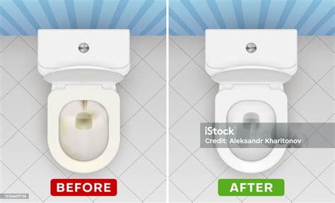 Wc는 사실적인 일러스트레이션을 정리하기 전과 후에 팬으로 이동합니다 화장실 그릇 청소기 세제 광고 화장실 가정용 시설에 대한 스톡 벡터 아트 및 기타 이미지 Istock