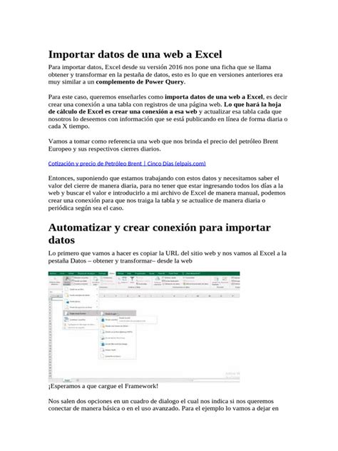 Importar Datos Web A Excel Fácilmente Pdf Microsoft Excel Red Mundial