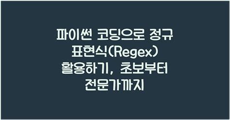 파이썬 코딩으로 정규 표현식regex 활용하기 초보부터 전문가까지