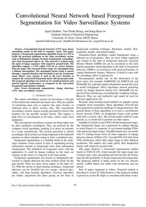 (PDF) Convolutional Neural Network based Foreground Segmentation for Video Surveillance Systems