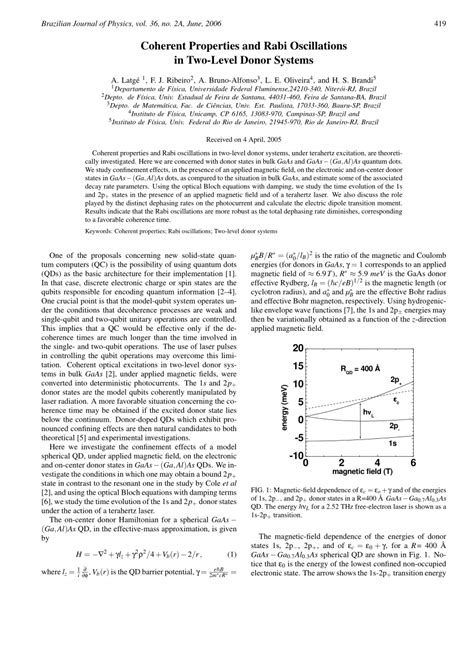 Pdf Coherent Properties And Rabi Oscillations In Two Level Donor Systems