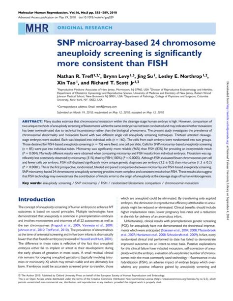 Snp Microarray Based 24 Chromosome Pdf Infertility Reproductive Health