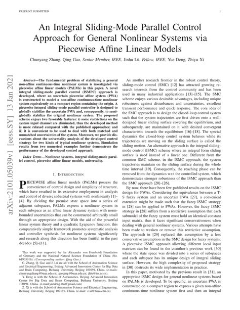 Pdf An Integral Sliding Mode Parallel Control Approach For General Nonlinear Systems Via