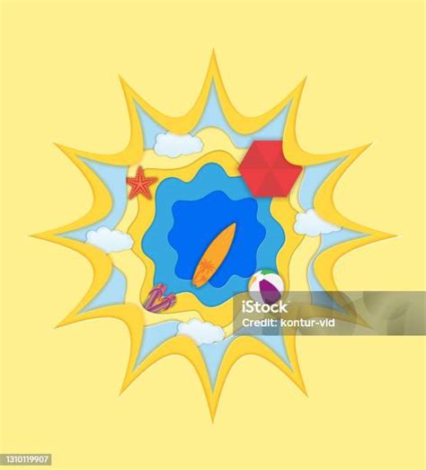 여름 바다 전망 하늘과 해변 종이 컷 아트 배너 벡터 일러스트 0명에 대한 스톡 벡터 아트 및 기타 이미지 0명 계절 관광 Istock