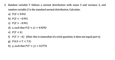 Solved Random Variable Y Follows A Normal Distribution Chegg