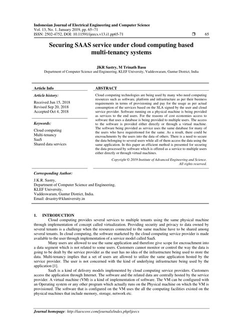 Pdf Securing Saas Service Under Cloud Computing Based Multi Tenancy