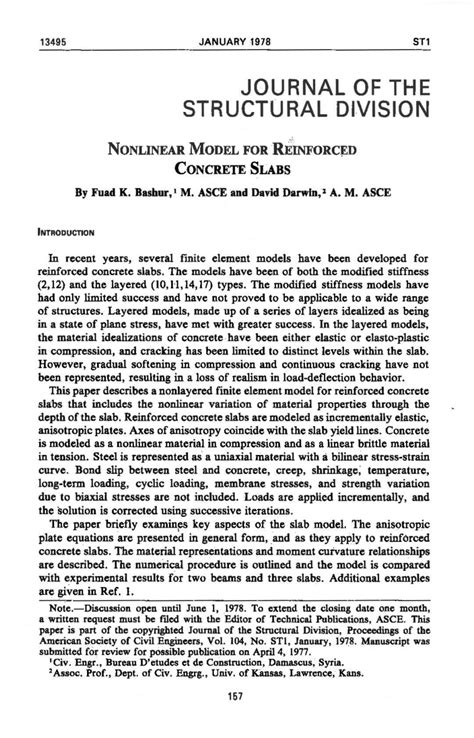 Pdf Nonlinear Model For Reinforced Concrete Slabs