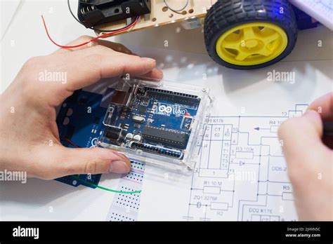 Robotics Creation With Arduino Uno Microcontroller Stock Photo Alamy