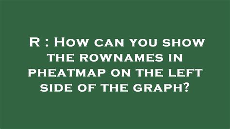 R How Can You Show The Rownames In Pheatmap On The Left Side Of The Graph Youtube
