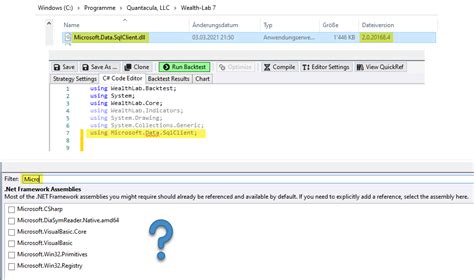 add microsoft data sqlclient dll 2 1 2 as an assembly reference wealthlab