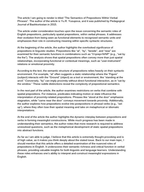 Rendering Of The Article The Semantics Of Prepositions Within Verbal Pdf Preposition And