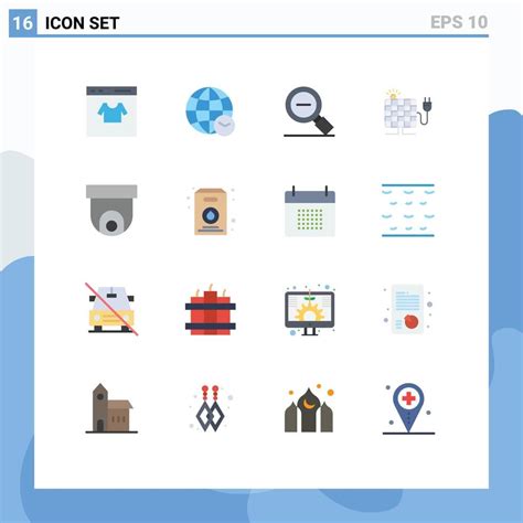 Modern Set Of 16 Flat Colors Pictograph Of Plug Solar Time Energy Search Less Editable Pack Of