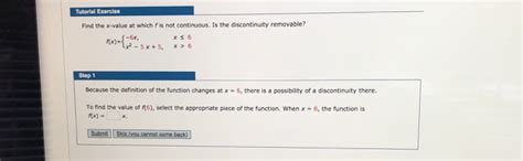 solved tutorial exercise find the x value at which fis not