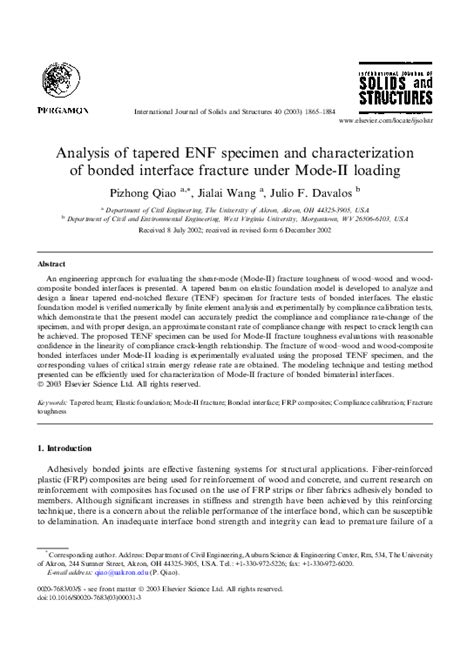 Pdf Analysis Of Tapered Enf Specimen And Characterization Of Bonded