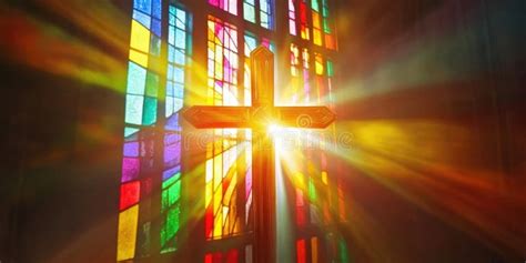 Stained Glass Window With Cross Stock Image Image Of Window Interior