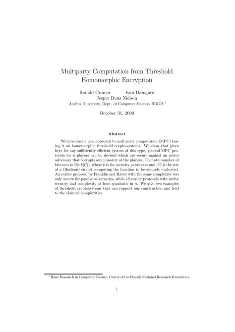 pdf multiparty computation from threshold homomorphic encryption